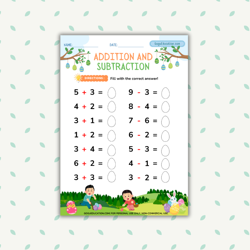 Easter Addition And Subtraction Worksheet — Gogu Worksheets