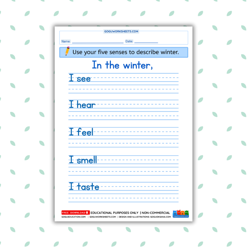 Winter Five Senses Writing Worksheet - Descriptive Writing Activity ...