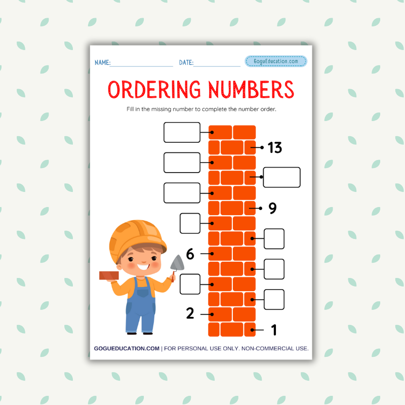 Ordering Numbers Brick Wall Worksheet — Gogu Worksheets