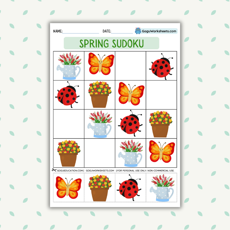 Spring Sudoku Worksheet – Fun Logic Puzzle For Kids — Gogu Worksheets